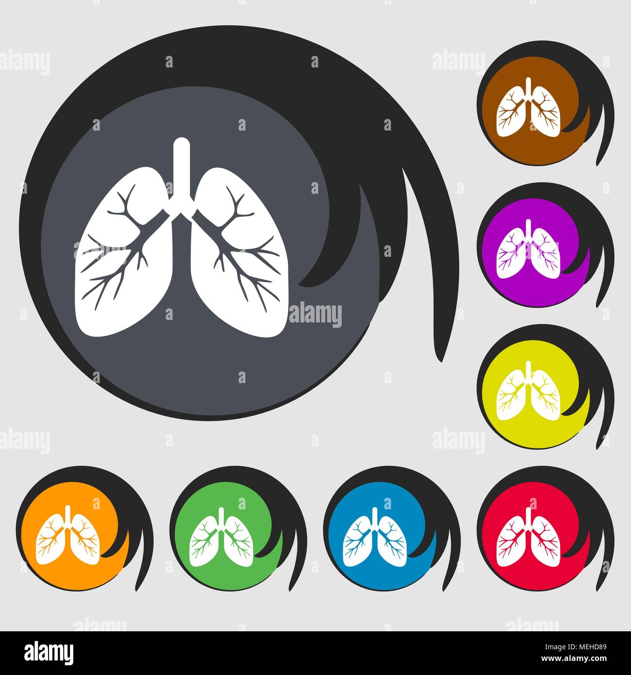 Lungs sign icon. Symbols on eight colored buttons. Vector illustration ...