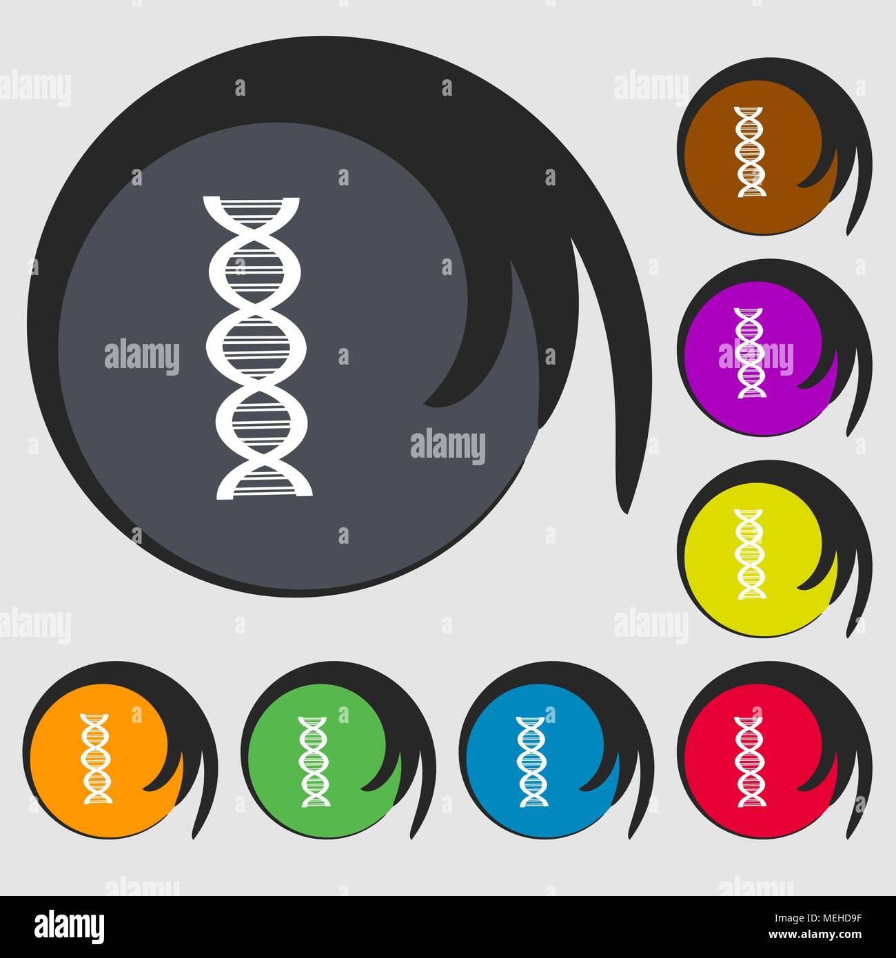 DNA sign icon. Symbols on eight colored buttons. Vector illustration ...