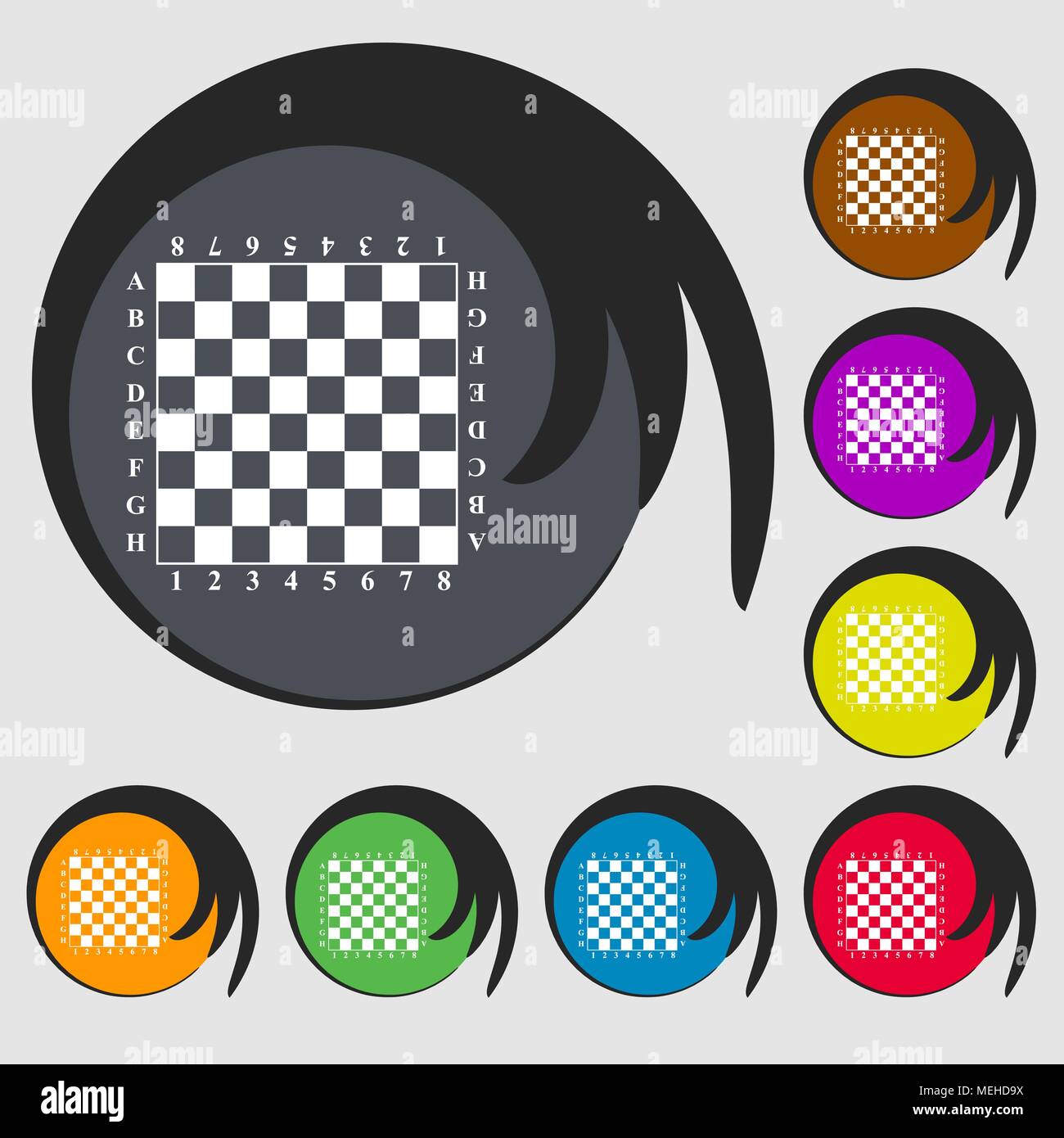 Modern Chess board sign icon. Symbols on eight colored buttons. Vector ...