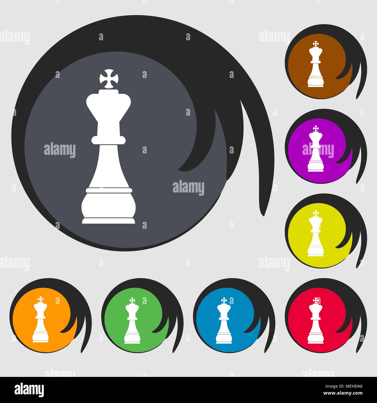 Chess king sign icon. Symbols on eight colored buttons. Vector ...