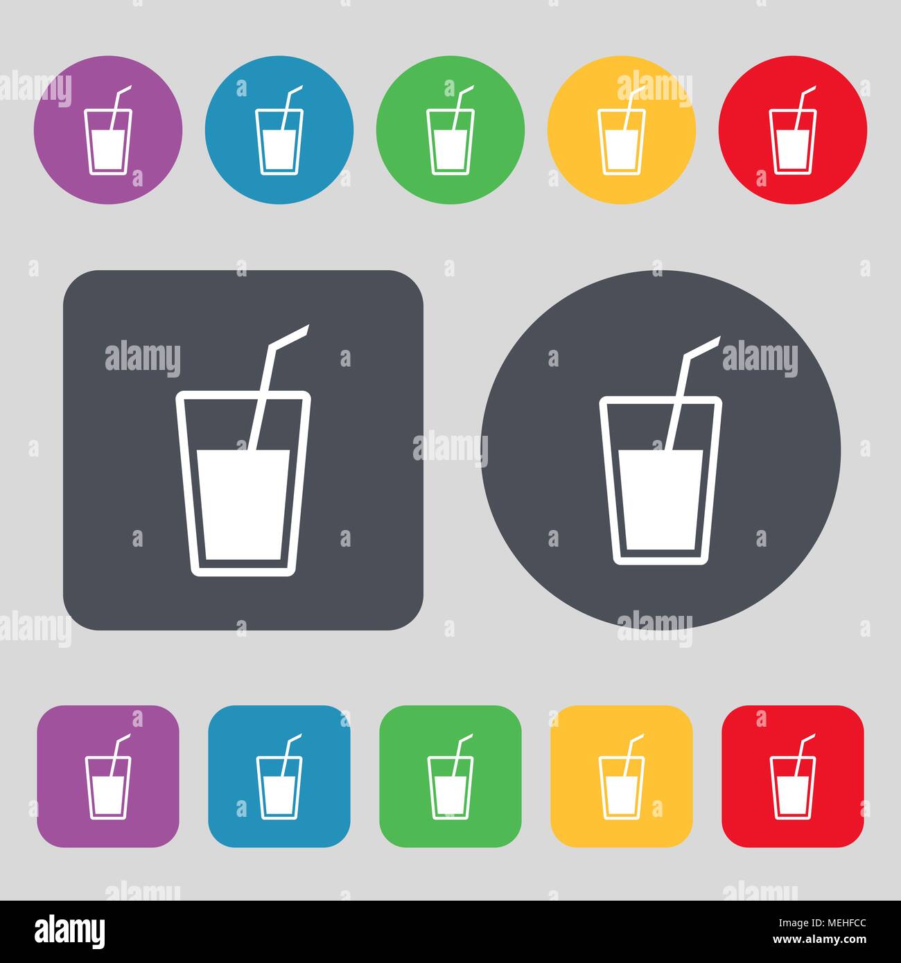 Soft drink icon sign. A set of 12 colored buttons. Flat design. Vector ...