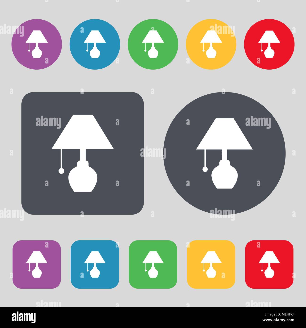 table lamp icon sign. A set of 12 colored buttons. Flat design. Vector ...