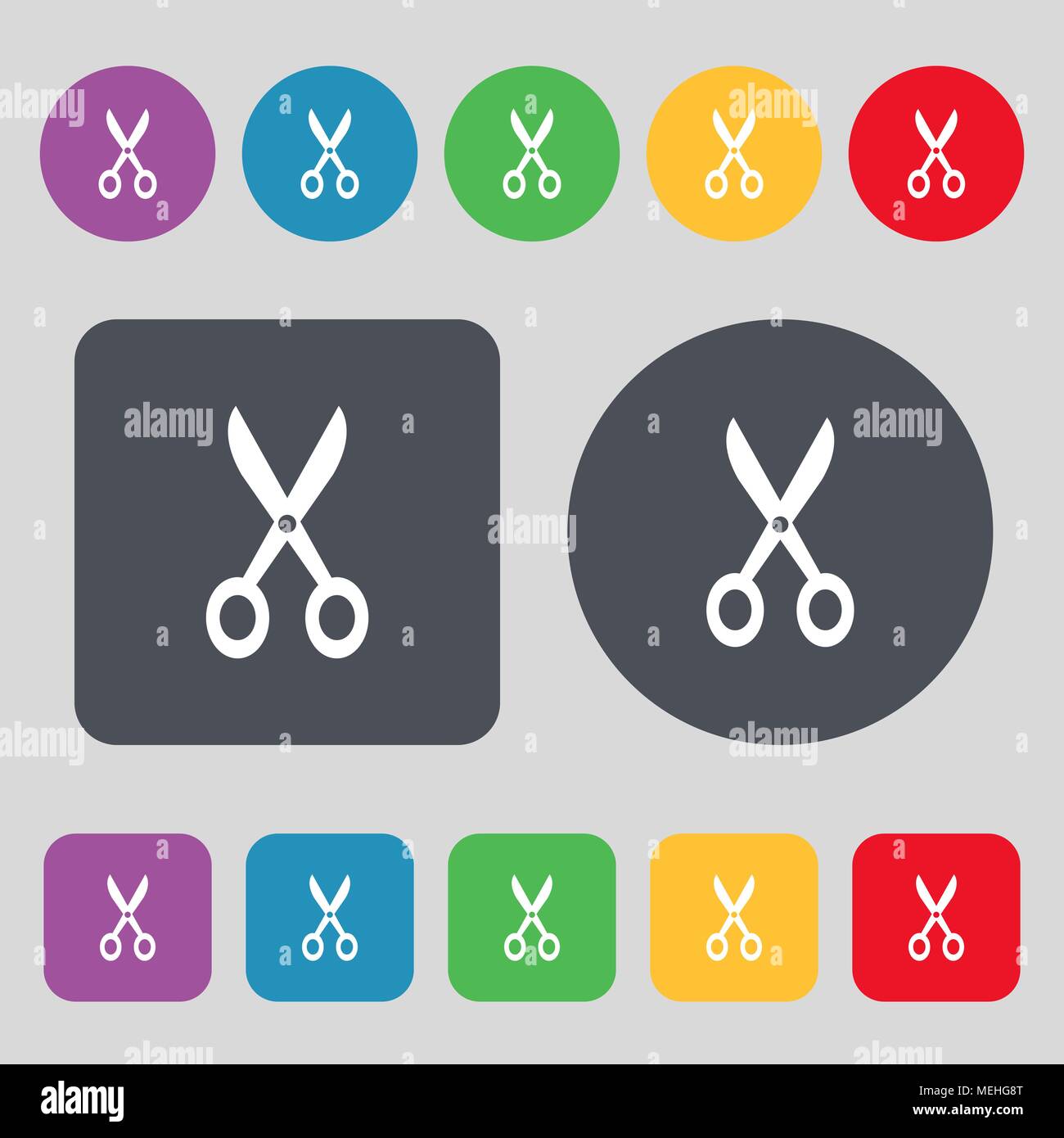 Scissors icon sign. A set of 12 colored buttons. Flat design. Vector ...
