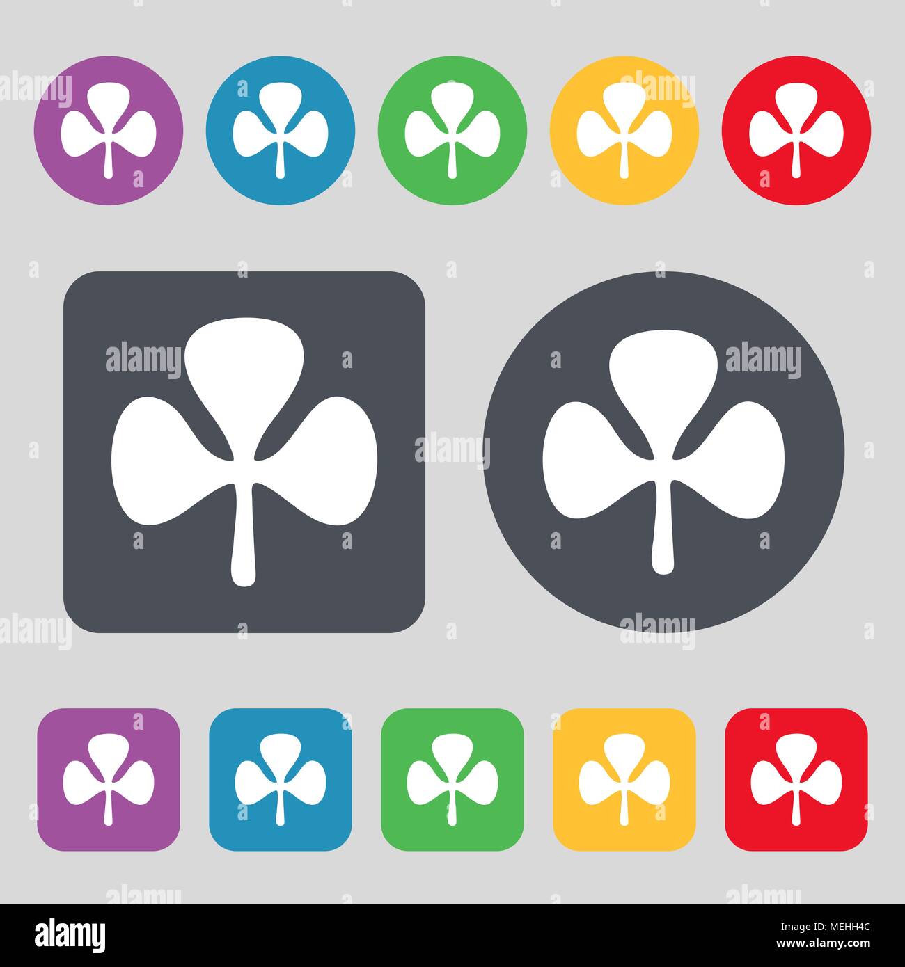 Clover icon sign. A set of 12 colored buttons. Flat design. Vector ...
