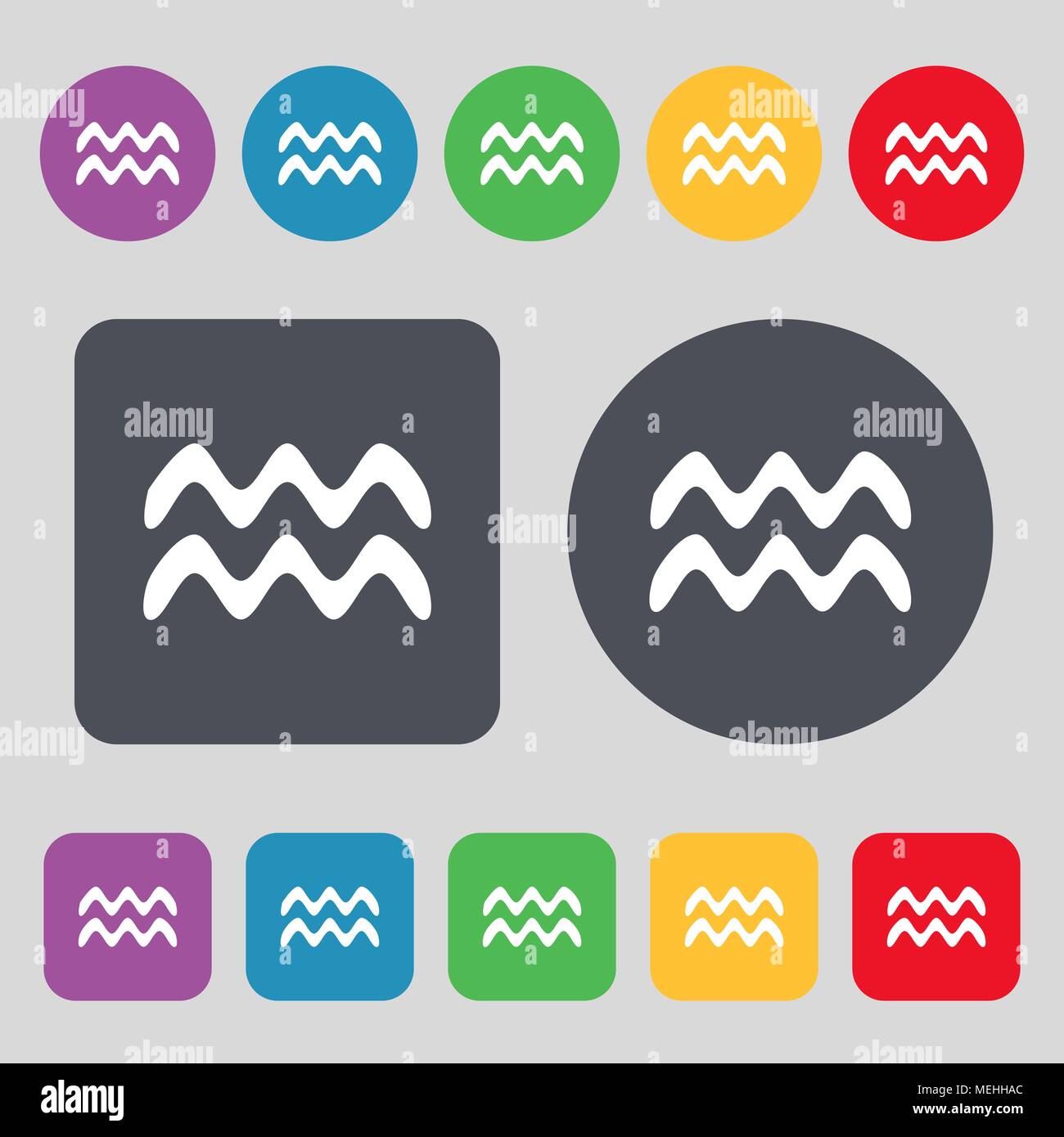 Aquarius icon sign. A set of 12 colored buttons. Flat design. Vector ...