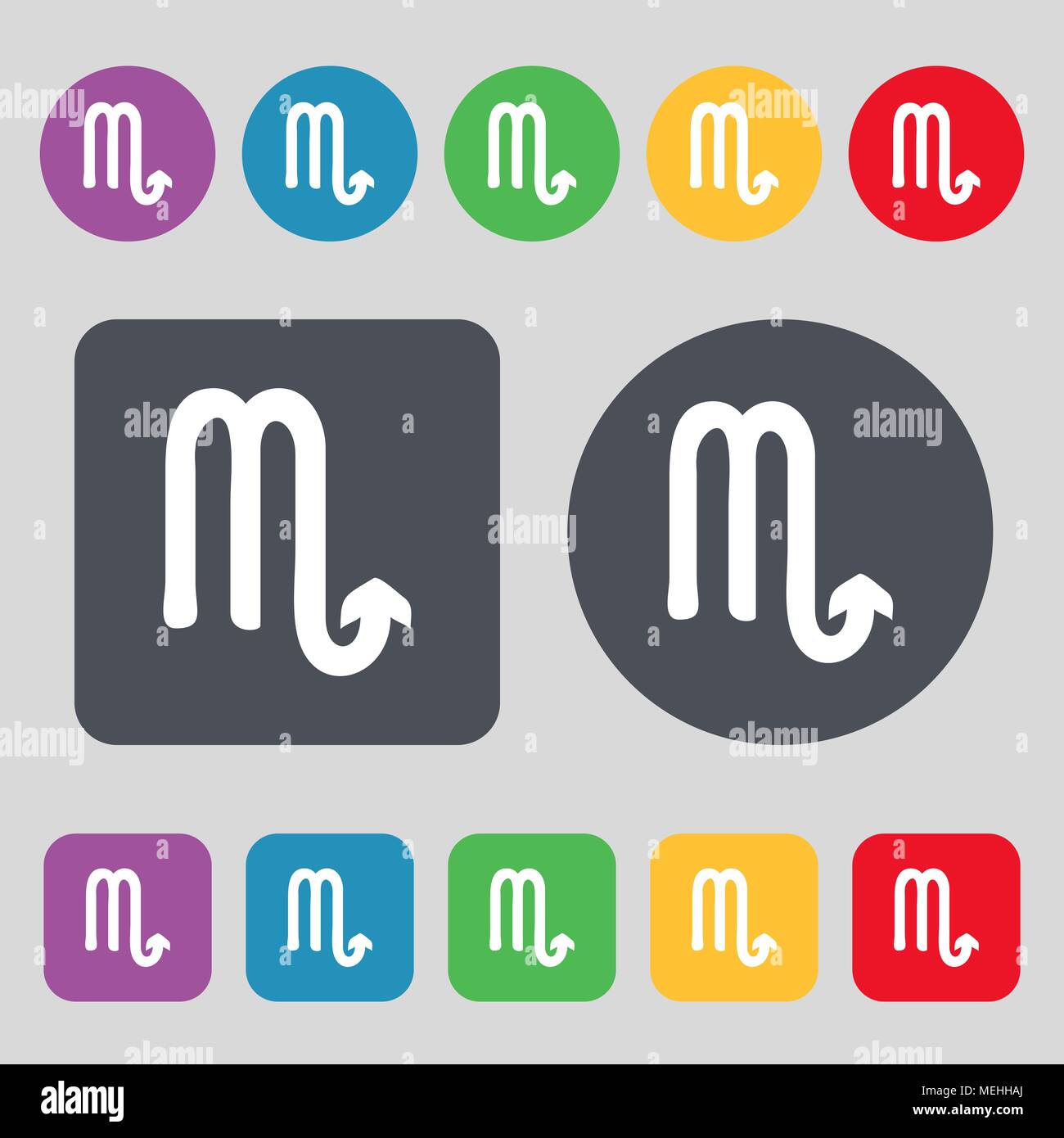 Scorpio icon sign. A set of 12 colored buttons. Flat design. Vector ...