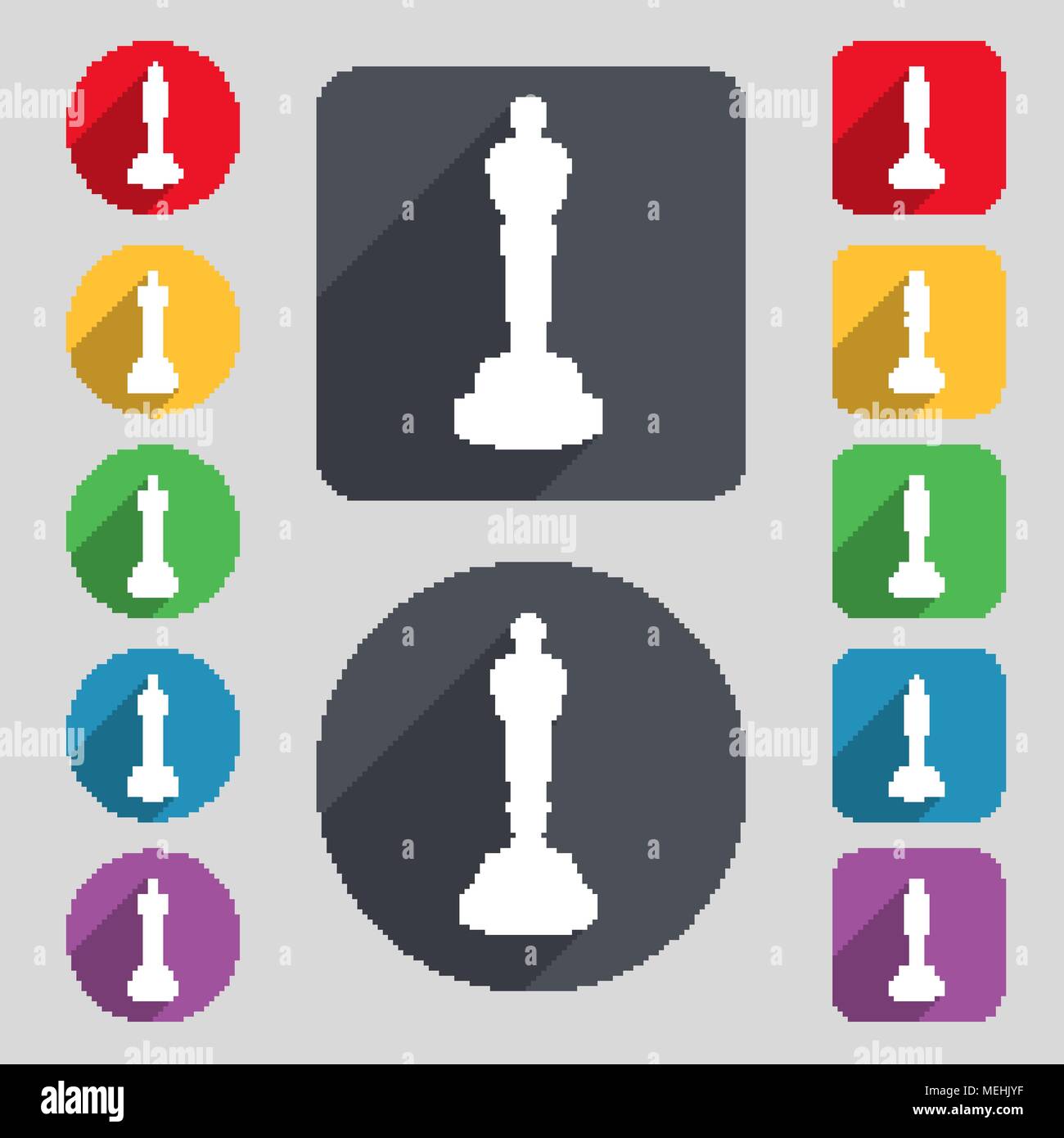 Oscar statuette icon sign. A set of 12 colored buttons and a long ...