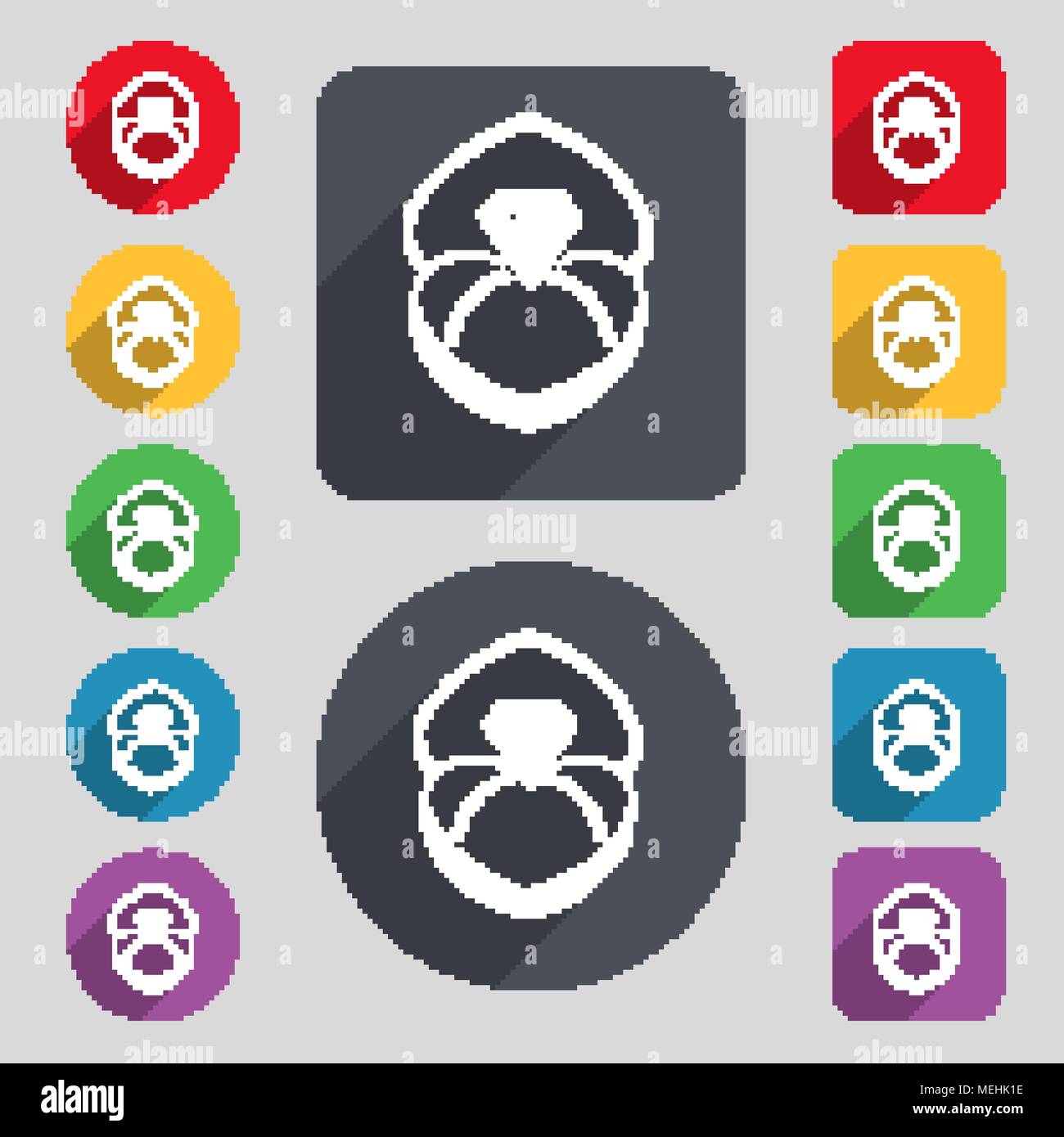 diamond ring icon sign. A set of 12 colored buttons and a long shadow ...