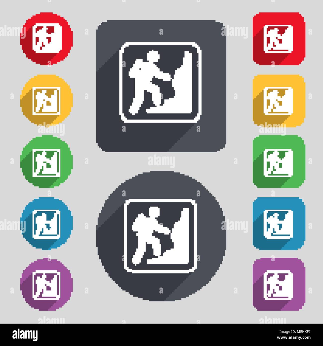 rock climbing icon sign. A set of 12 colored buttons and a long shadow ...