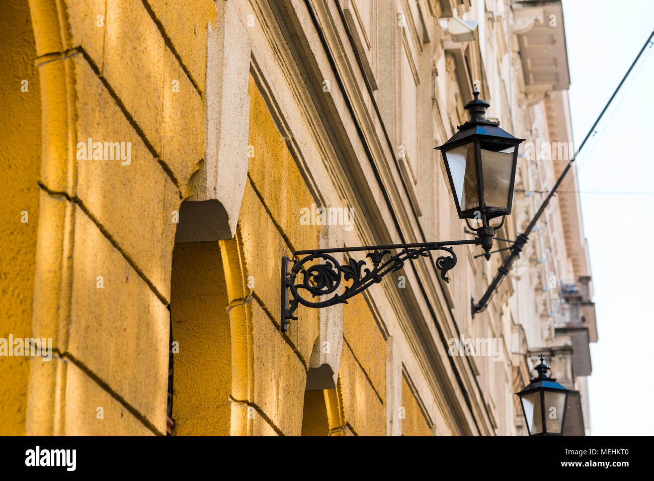 old street lights on the building Stock Photo - Alamy