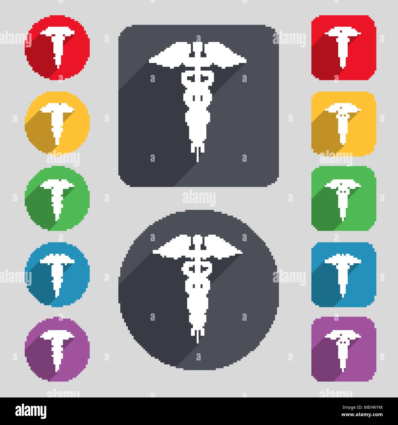 medicine icon sign. A set of 12 colored buttons and a long shadow. Flat ...