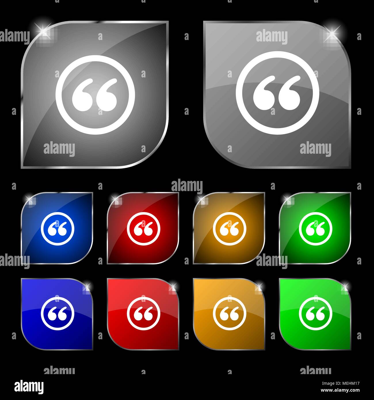 Double quotes icon sign. Set of ten colorful buttons with glare. Vector ...