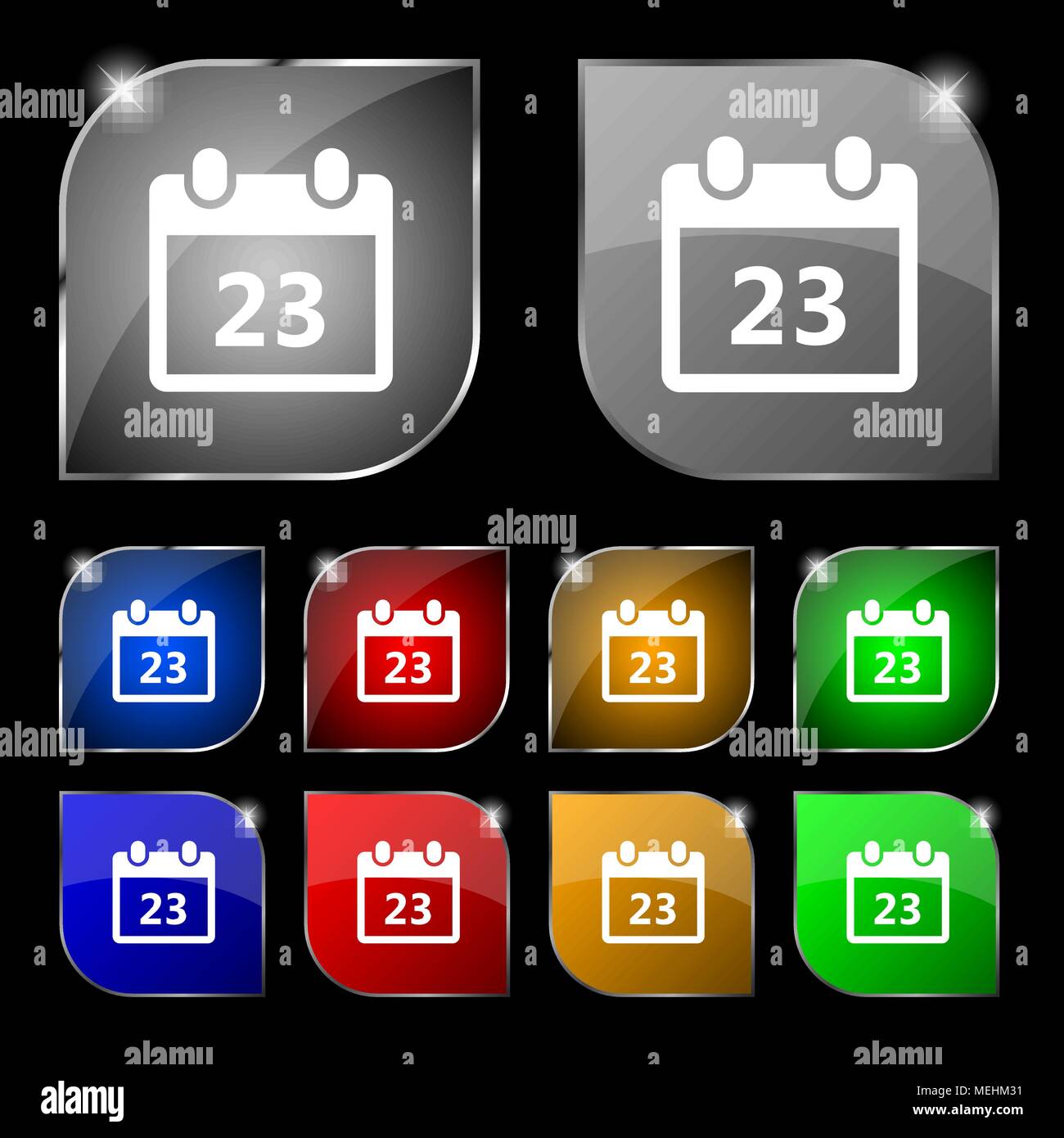 calendar page icon sign. Set of ten colorful buttons with glare. Vector ...
