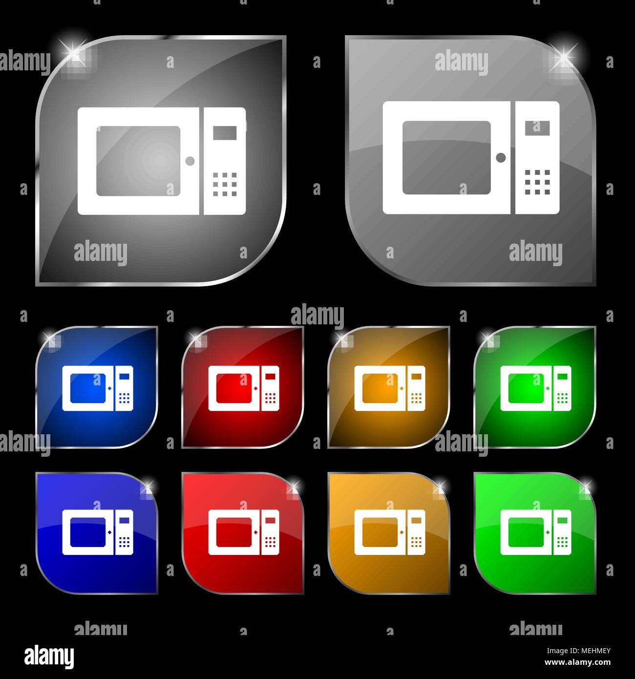 microwave icon sign. Set of ten colorful buttons with glare. Vector ...