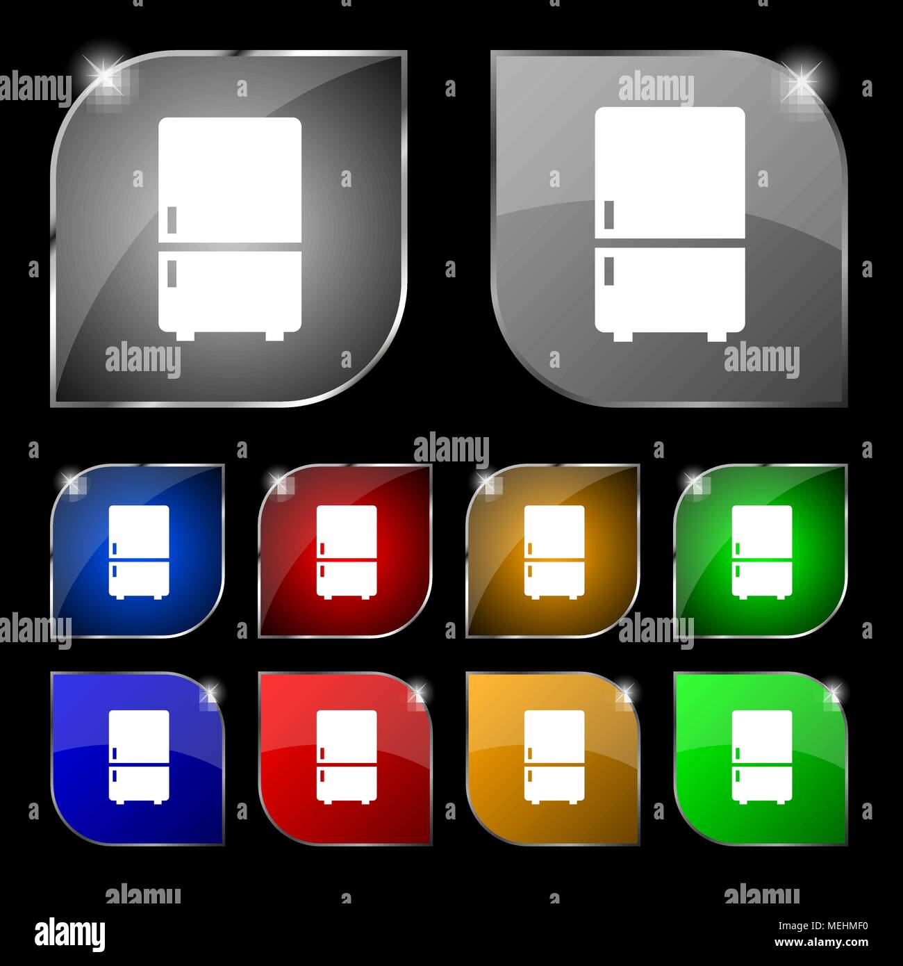 Refrigerator icon sign. Set of ten colorful buttons with glare. Vector ...