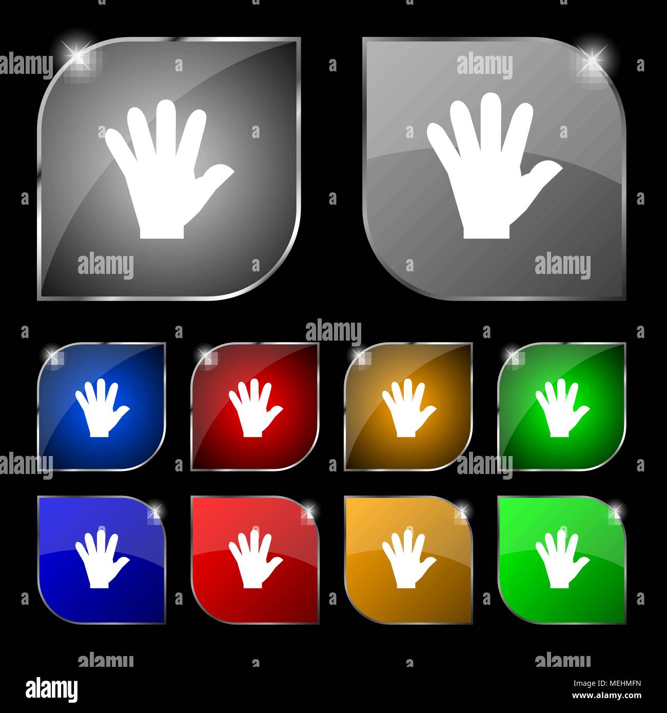 hand icon sign. Set of ten colorful buttons with glare. Vector ...
