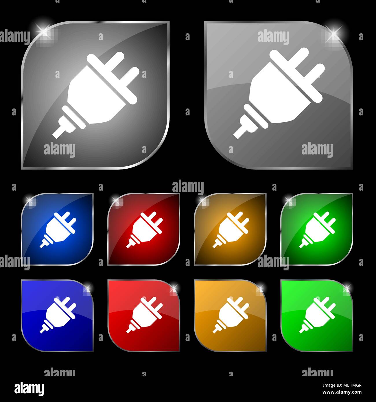 plug icon sign. Set of ten colorful buttons with glare. Vector ...