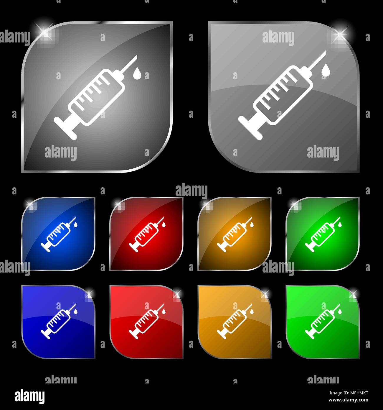 syringe icon sign. Set of ten colorful buttons with glare. Vector ...