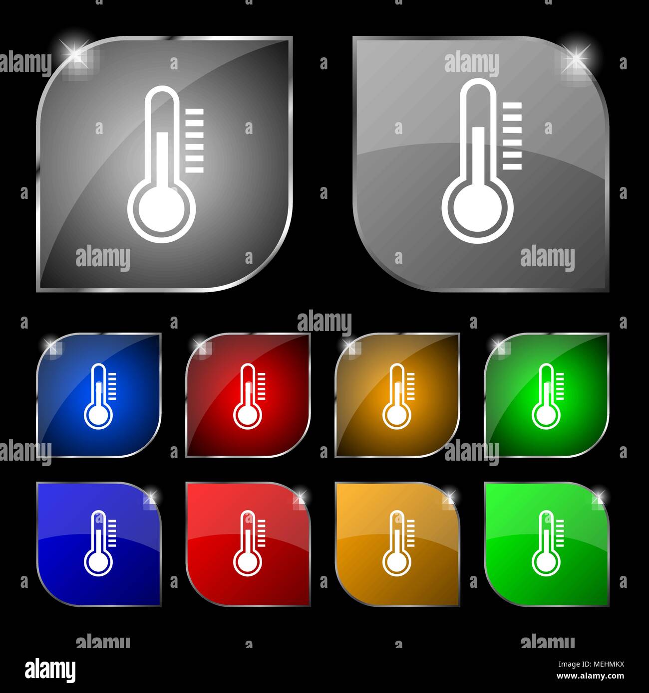 Thermometer icon sign. Set of ten colorful buttons with glare. Vector ...