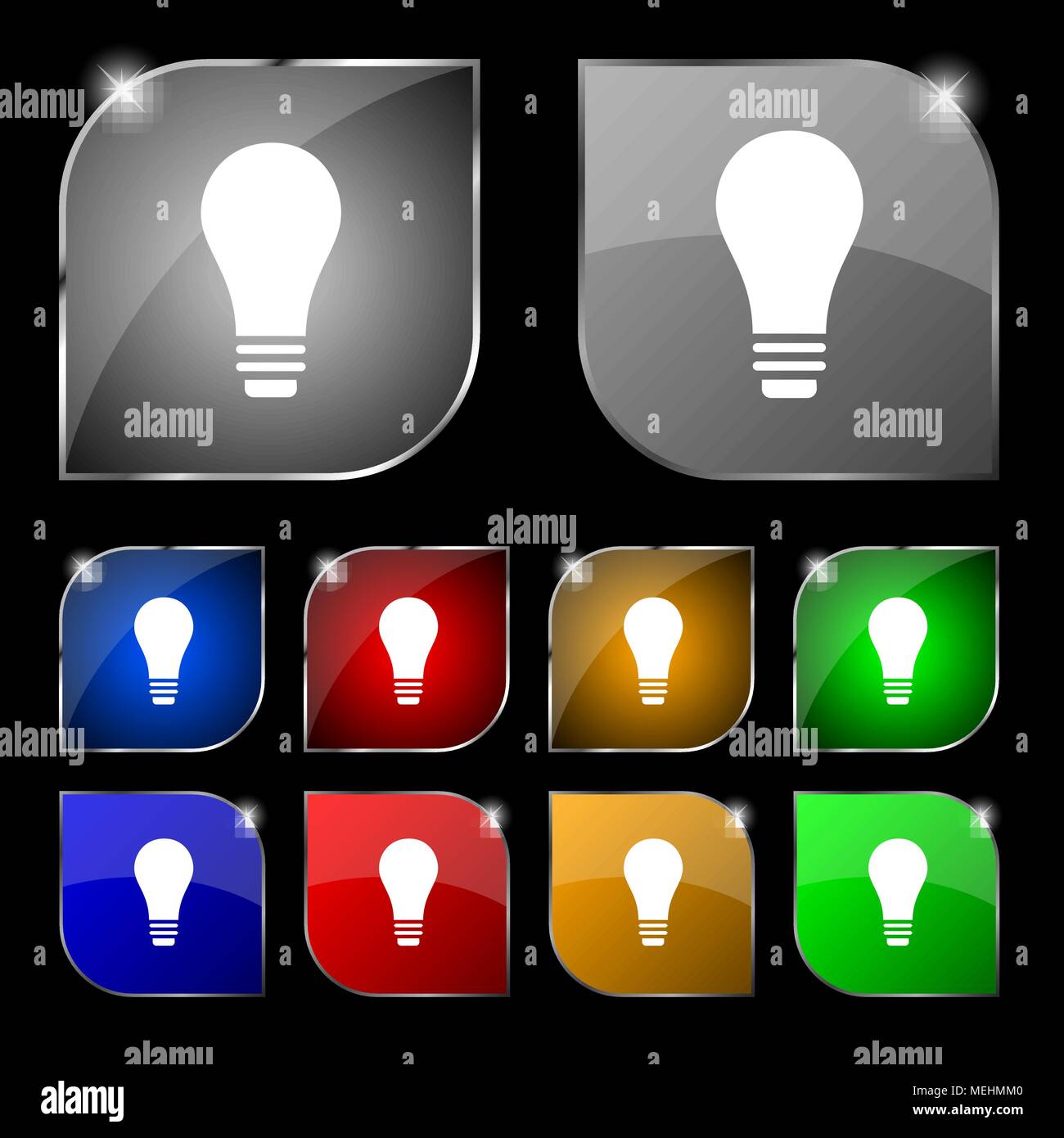 Light bulb icon sign. Set of ten colorful buttons with glare. Vector ...