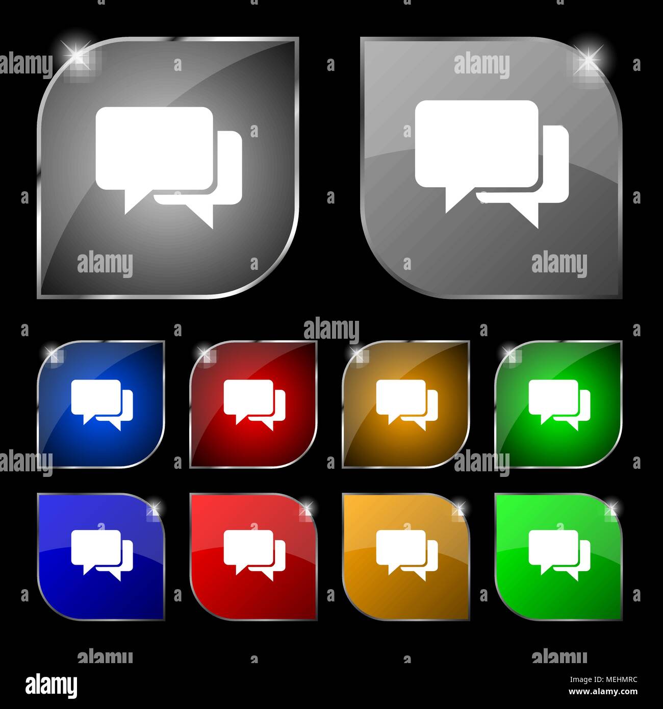Speech bubbles icon sign. Set of ten colorful buttons with glare ...