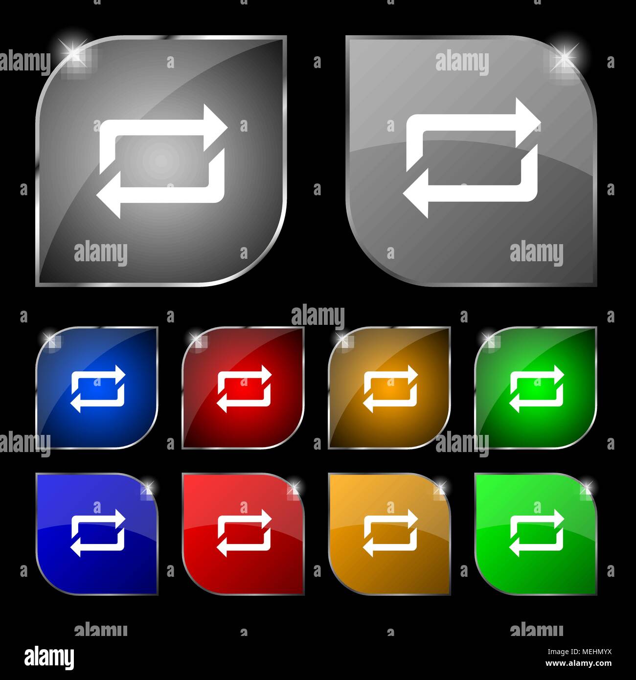 repeat icon sign. Set of ten colorful buttons with glare. Vector ...