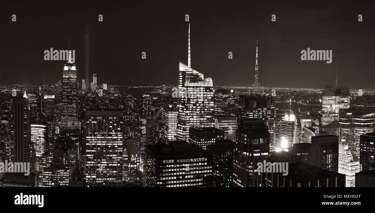 New York City night rooftop view with urban architectures panorama ...