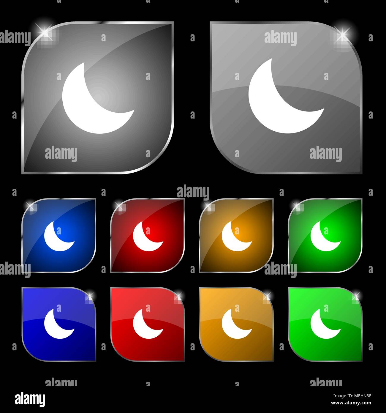 moon icon sign. Set of ten colorful buttons with glare. Vector ...