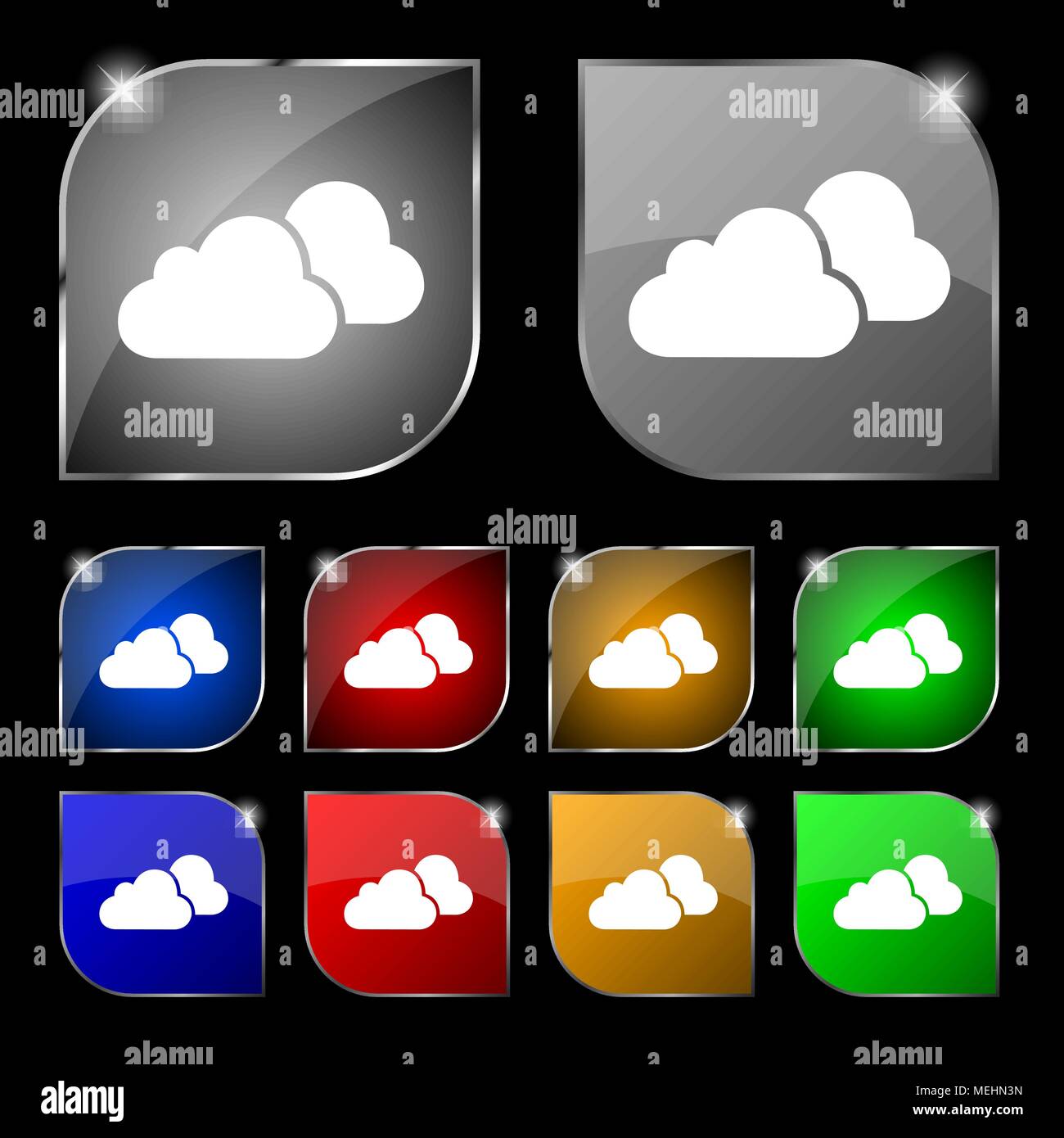 clouds icon sign. Set of ten colorful buttons with glare. Vector ...