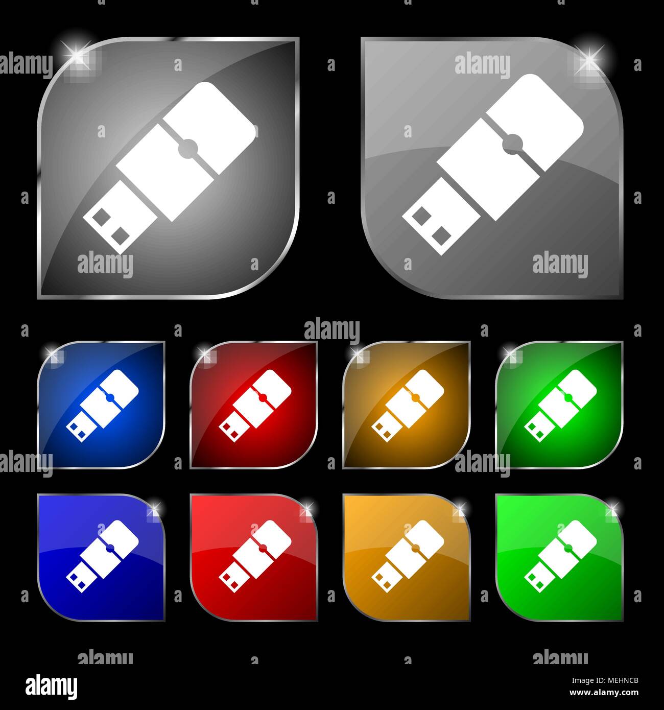 USB flash icon sign. Set of ten colorful buttons with glare. Vector ...