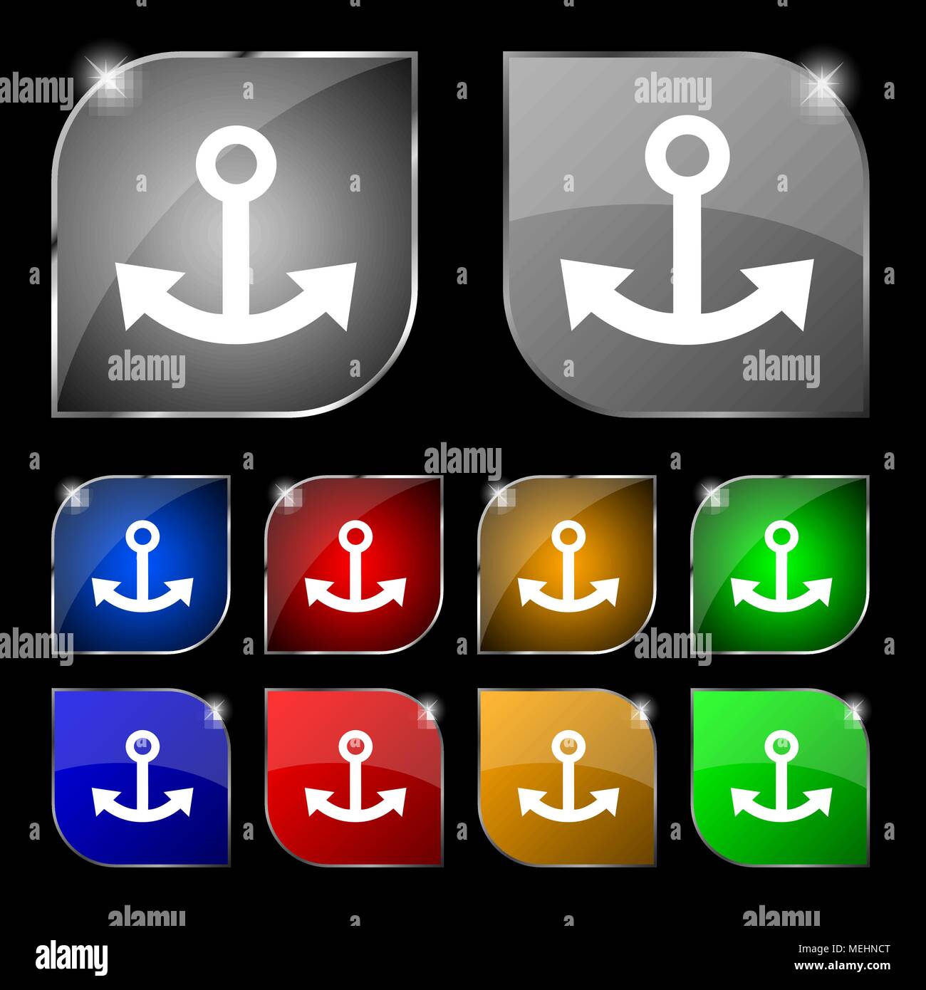 Anchor icon sign. Set of ten colorful buttons with glare. Vector ...