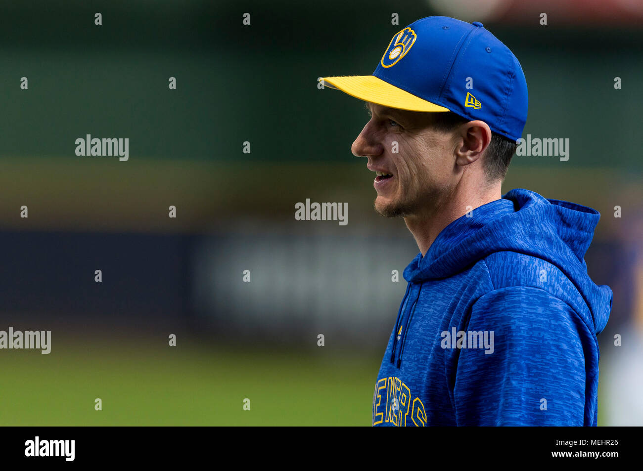 Milwaukee, WI, USA. 21st Apr, 2018. Milwaukee Brewers manager Craig ...