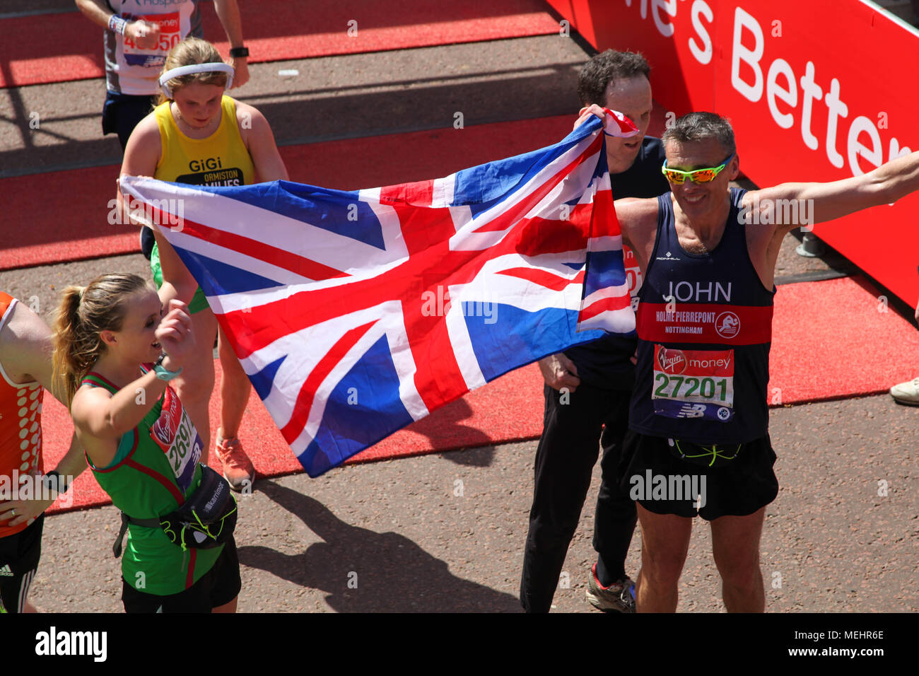 Running finish line union jack hi-res stock photography and images - Alamy