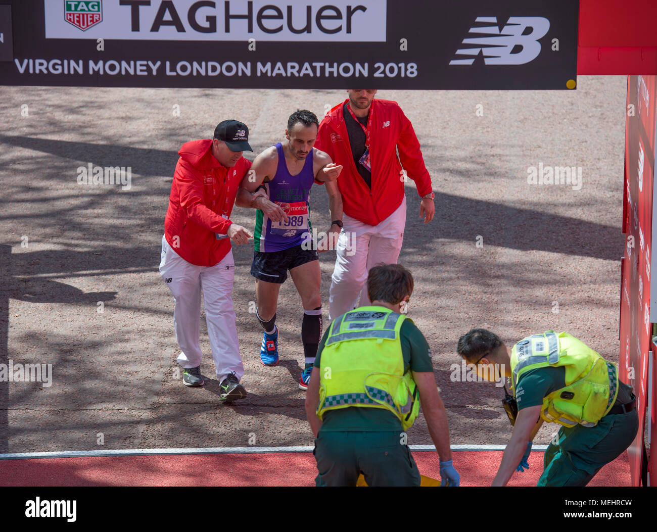 Marathon Finish Line Exhausted Exhausted Marathon Man Hi Res Stock