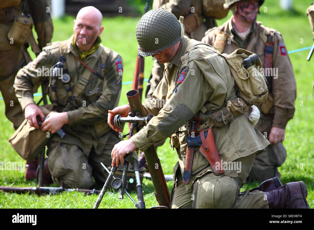 Morley, Leeds, UK - 22nd April 2018. World war two reenactment groups ...