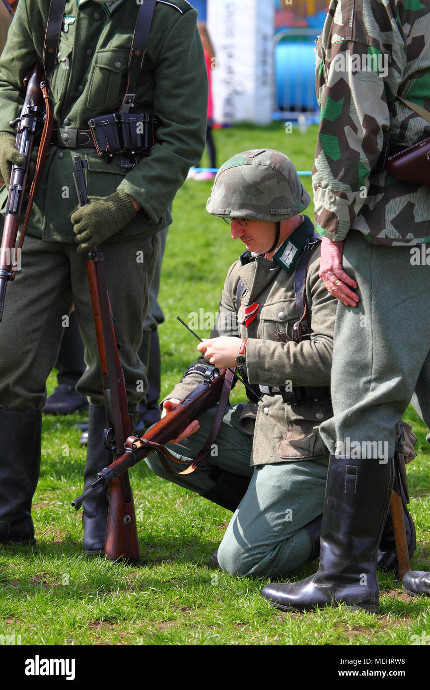 Morley, Leeds, UK - 22nd April 2018. World war two reenactment groups ...