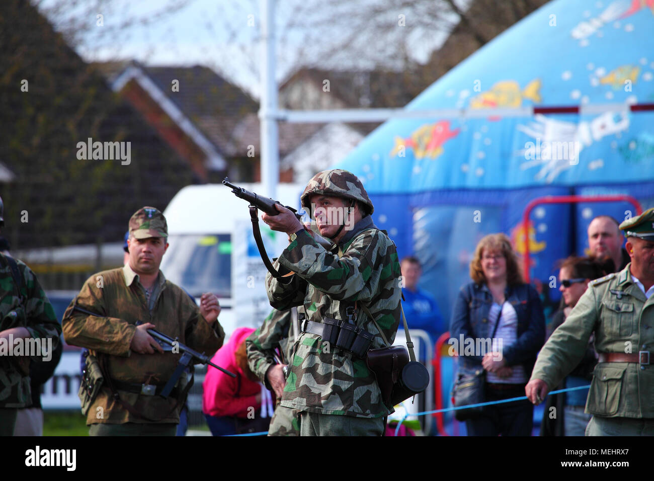 Morley, Leeds, UK - 22nd April 2018. World war two reenactment groups ...