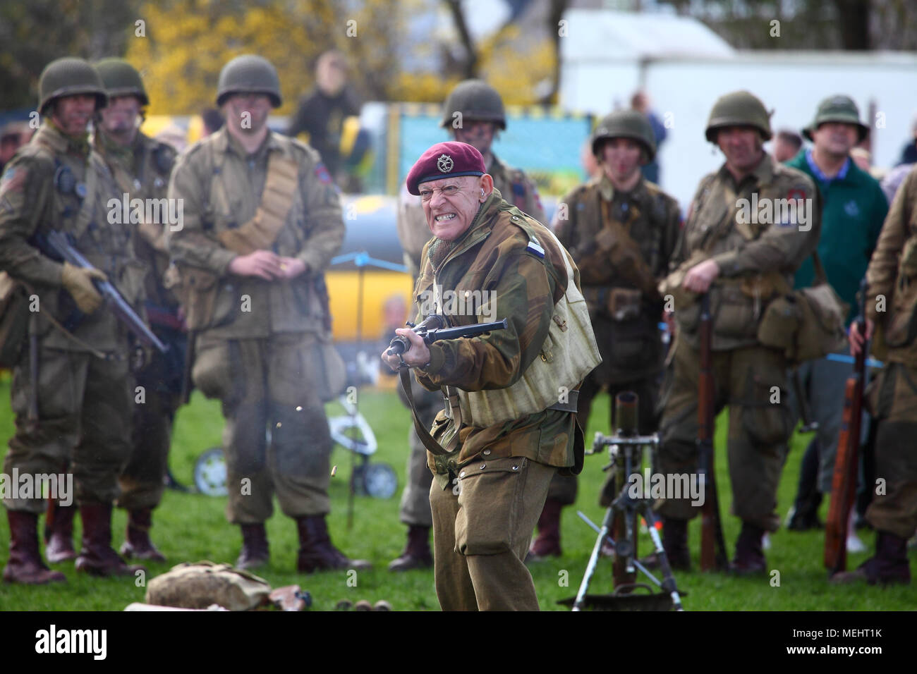 Morley, Leeds, UK - 22nd April 2018. World war two reenactment groups ...