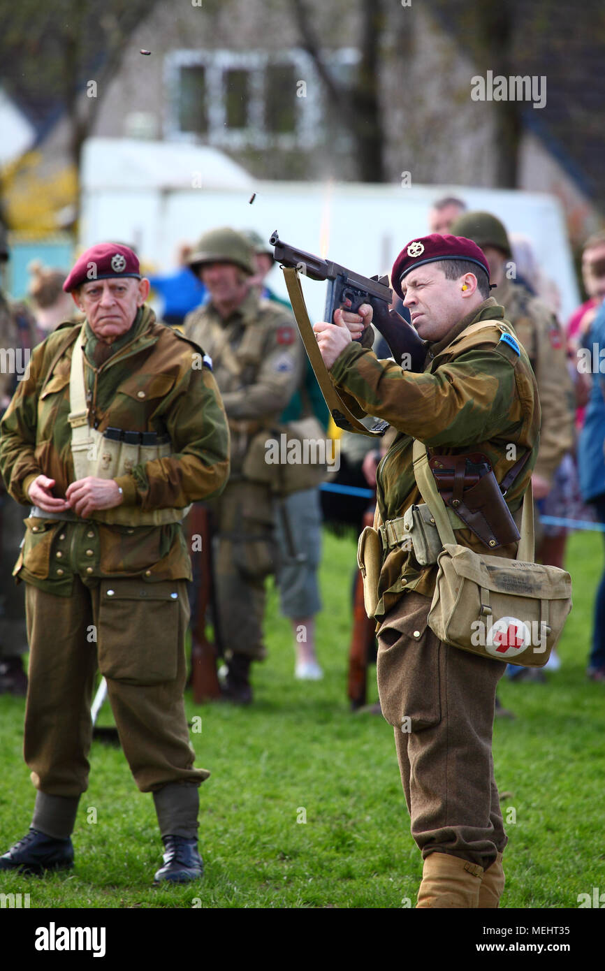 Morley, Leeds, UK - 22nd April 2018. World war two reenactment groups ...