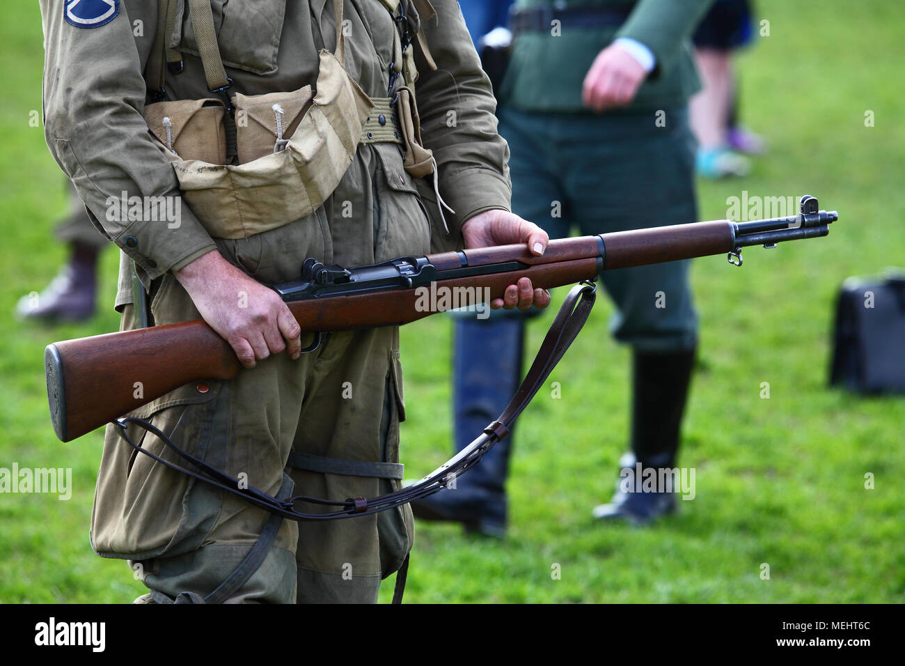 Morley, Leeds, UK - 22nd April 2018. World war two reenactment groups ...