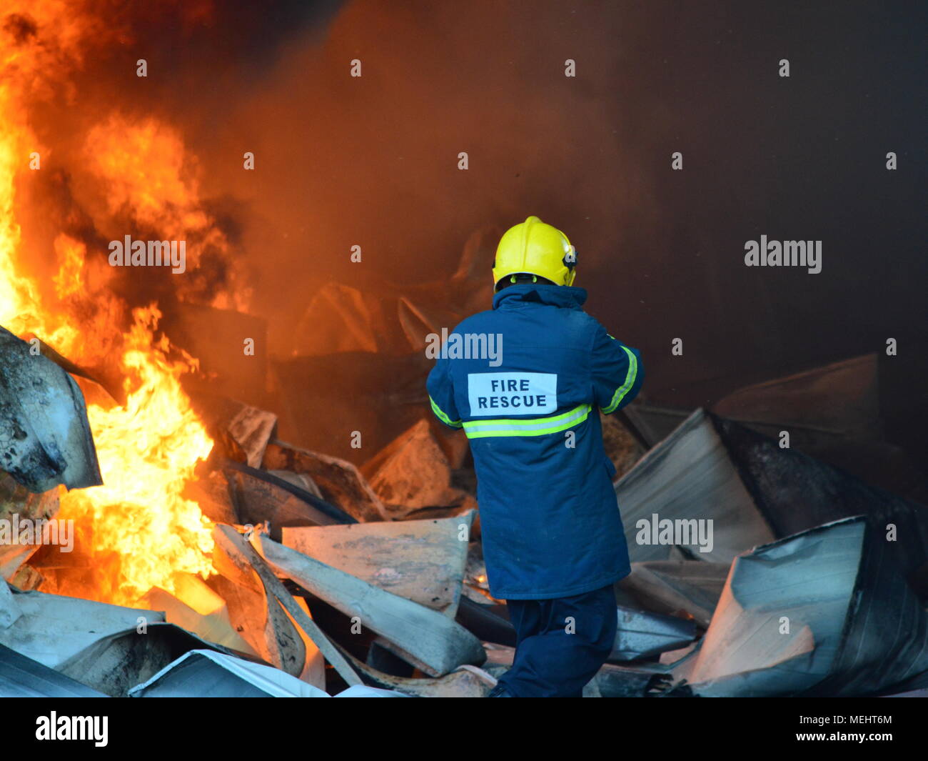Kashar, Tirana-Albania, 22 April 2018. Huge fire burns completely a ...