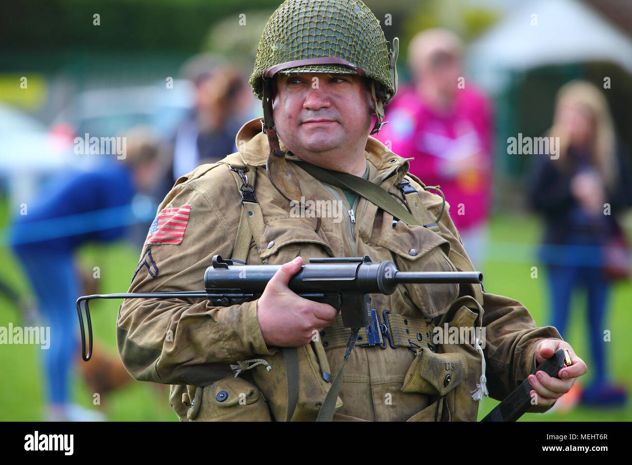 Morley, Leeds, UK - 22nd April 2018. World war two reenactment groups ...