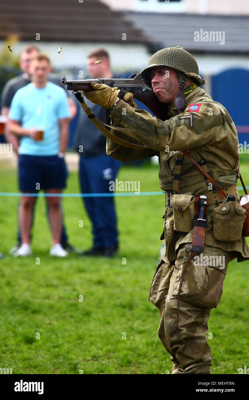 Morley, Leeds, UK - 22nd April 2018. World war two reenactment groups ...