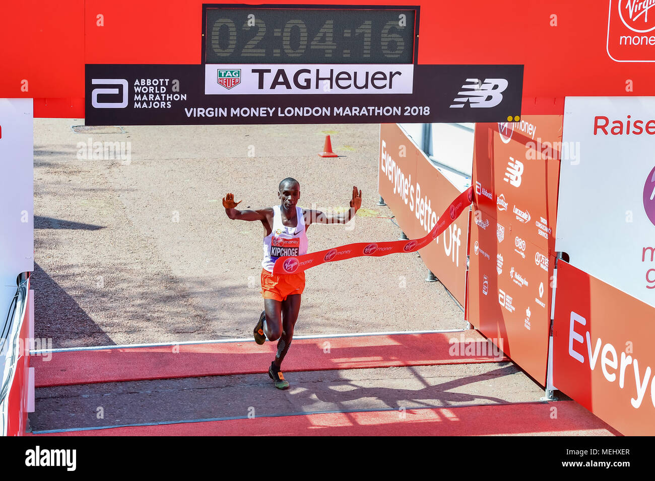 London, UK, 22 April 2018. Eluid Kipchoge (KEN) won the London Marathon ...