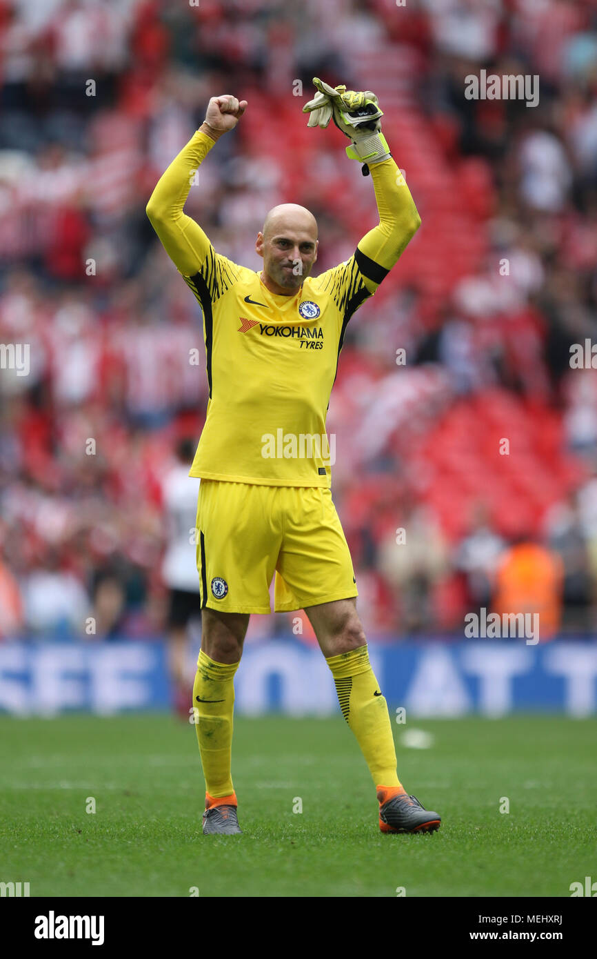 London, UK, 22 April 2018. Fraser Forster (S) at the Emirates FA Cup ...