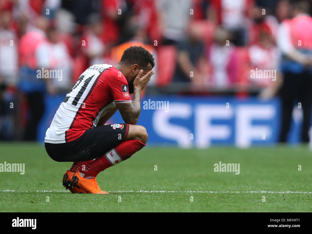 London, UK, 22 April 2018. Ryan Bertrand (S) dejection at the Emirates ...