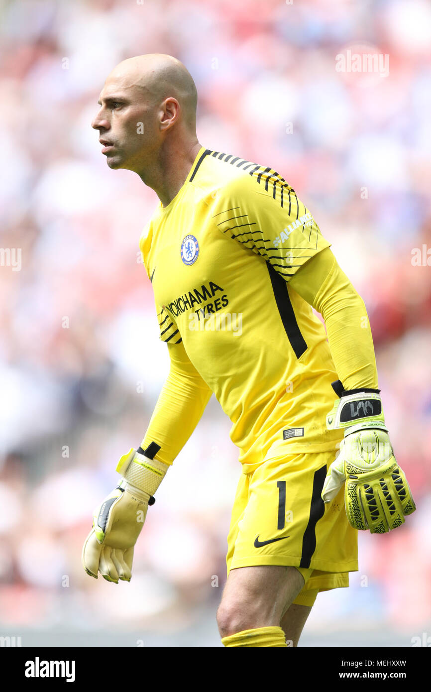 London, UK, 22 April 2018. Willy Caballero (C) at the Emirates FA Cup ...