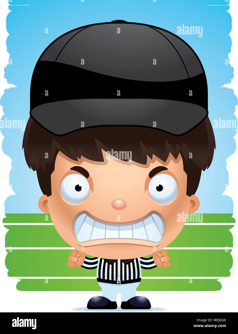 A cartoon illustration of a boy referee with an angry expression Stock ...