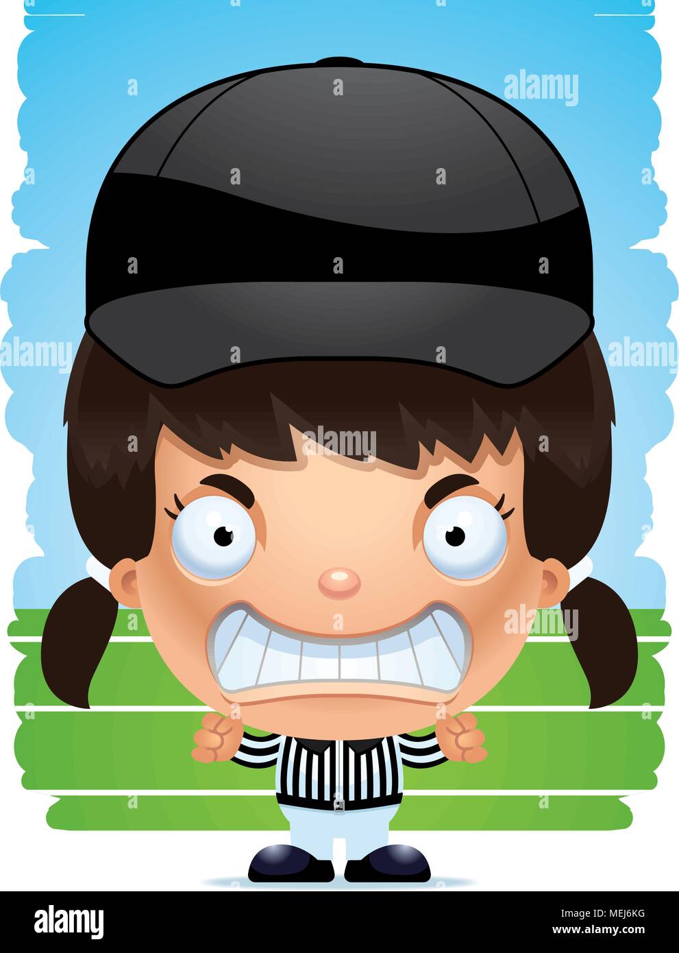 A cartoon illustration of a girl referee with an angry expression Stock ...