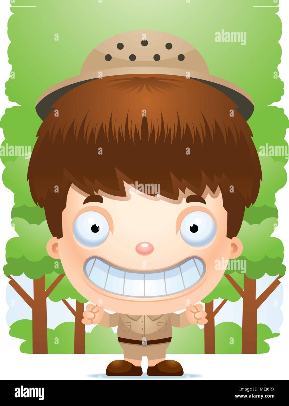 A cartoon illustration of a boy explorer standing and smiling Stock ...